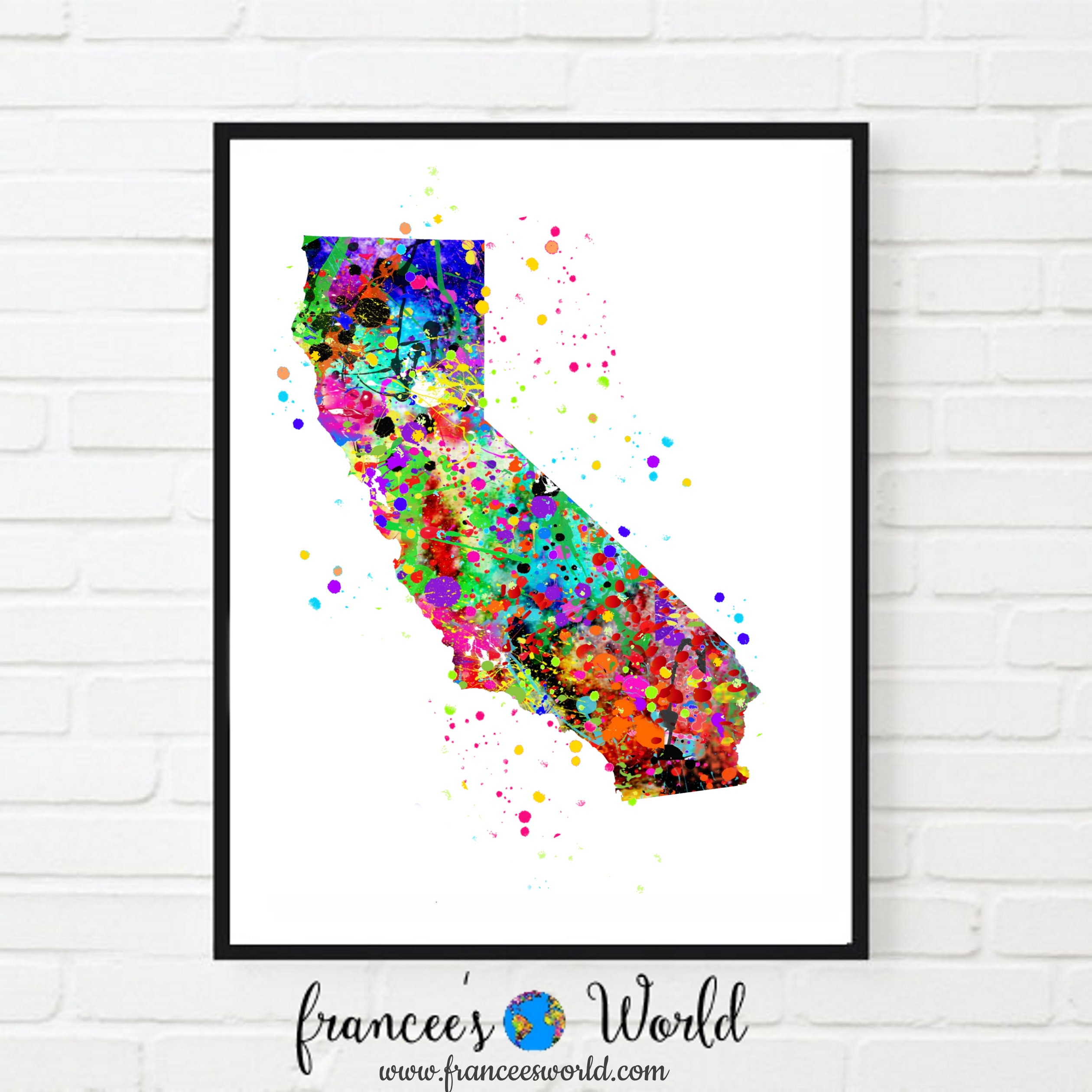 California print california art state art watercolor | Etsy