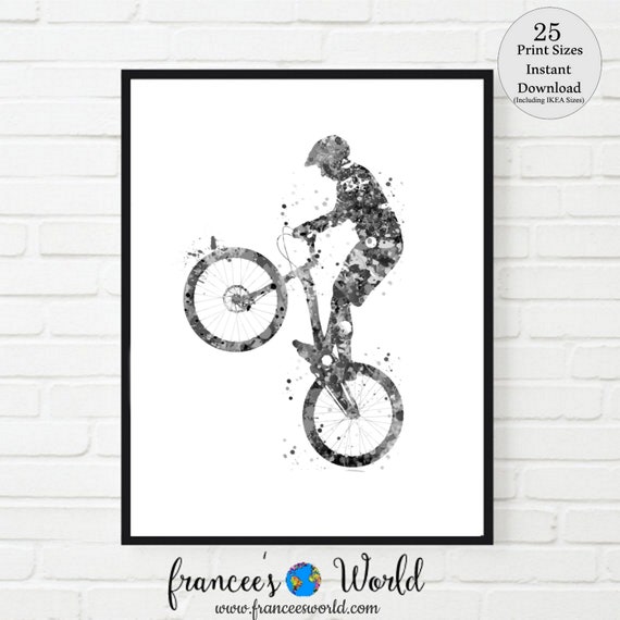 Trial Cyclist Print trial Bike Printable, black and white, Watercolor ...