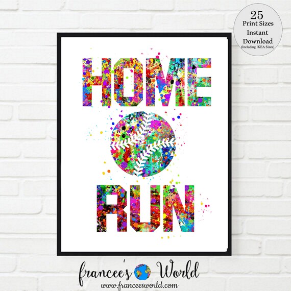 Home Run print, baseball printable, sport art, baseball decor, baseball ...