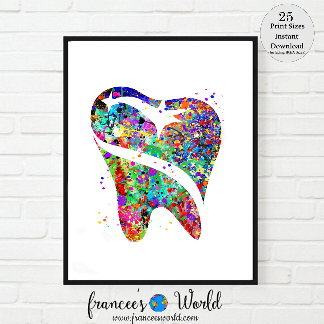 Tooth PRINT Human Tooth Art, Dental Hygienist Watercolor Tooth Medical ...