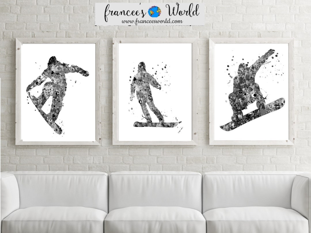 Snowboarding Boy Print SET, Black and White Wall Art (digital Download ...