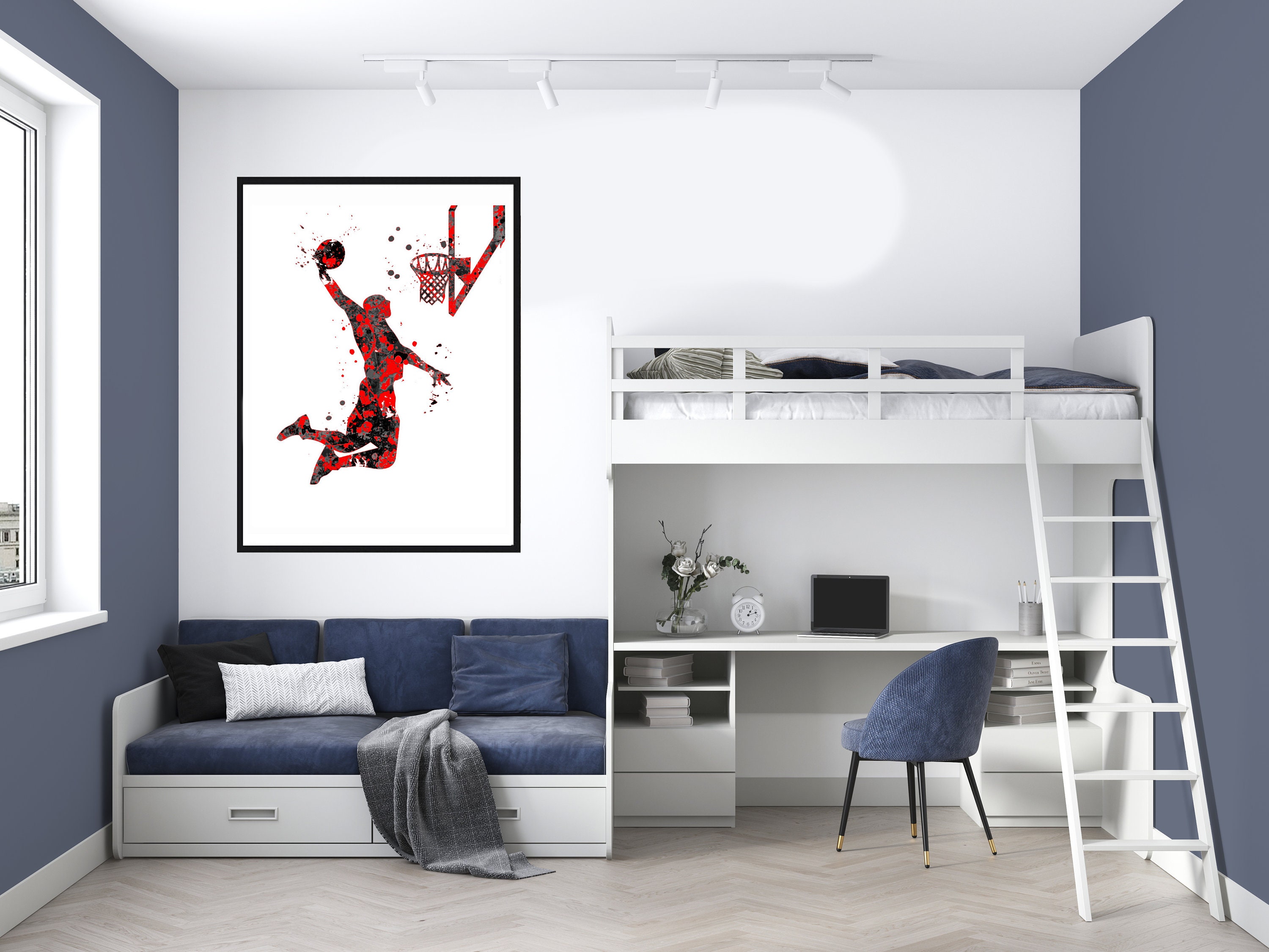 Basketball Red and Black Print Art Boy Basketball Poster Set - Etsy