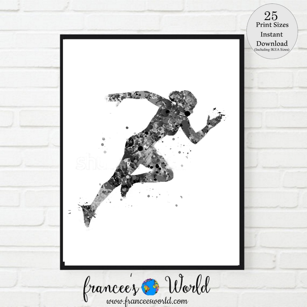 Sprinter Print, Woman Sprinter, Black and White, PRINTABLE, Watercolor ...