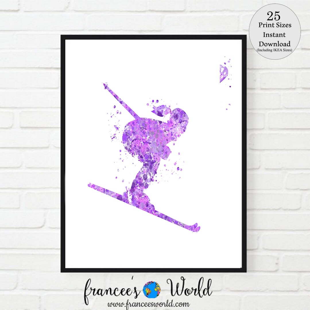 Skier Purple PRINTABLE Watercolor, Skier Print, Alpine Skier, Ski ...
