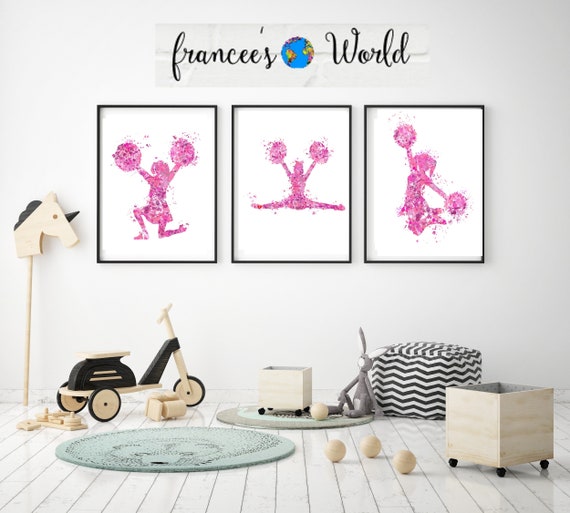 Cheerleader Print, Pink Cheerleader Printable Set of 3 Cheerleader Art ...