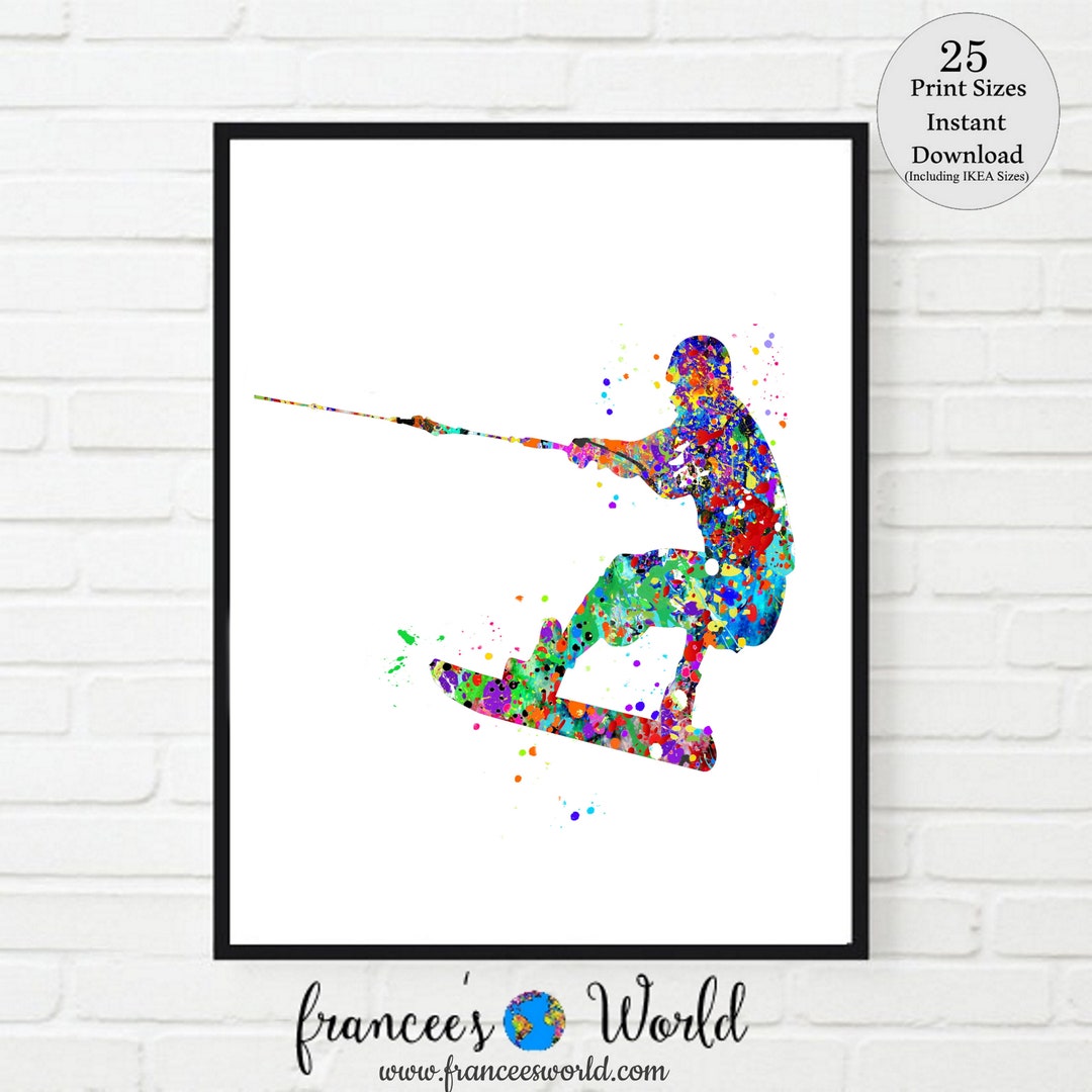 Sport Art Print Wakeboard Watercolor Print, Dorm Decor (digital ...