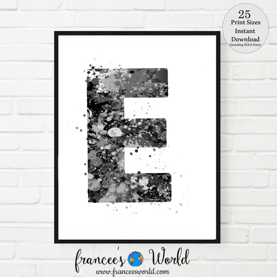 Letter E Wall Art, Black and White, Letter Art, Letter E Print ...