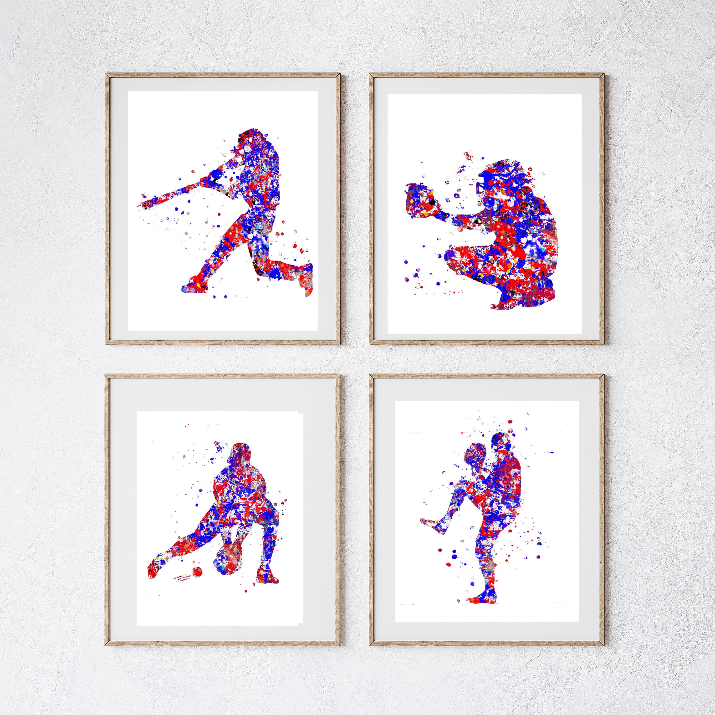 Baseball PRINTABLE Watercolor Red White and Blue Baseball Set | Etsy
