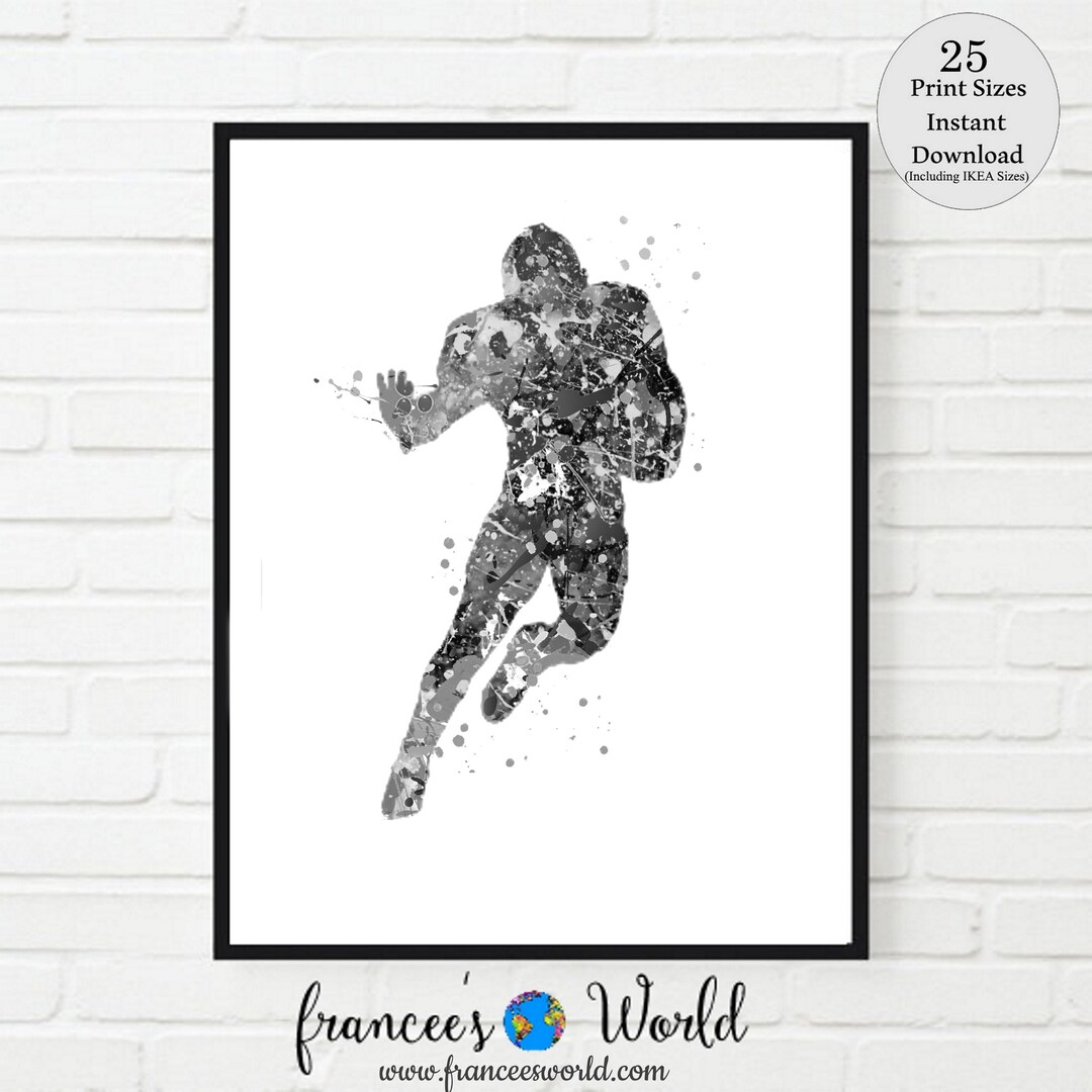 Football Player Print, Black and White, Football Watercolor, American ...