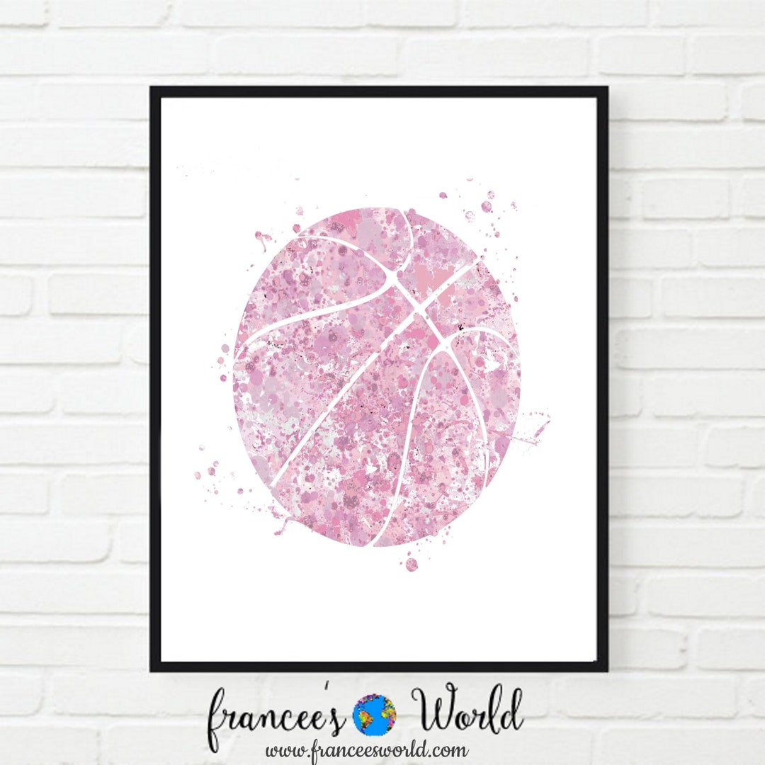 Basketball PRINT Watercolor, Pink Basketball Poster, Basketball Gift ...