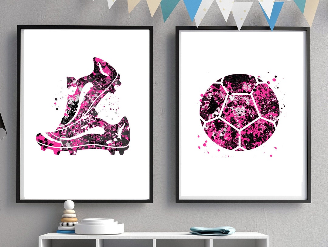 Soccer Ball and Soccer Shoes Print Set, Pink Soccer Printable Art ...