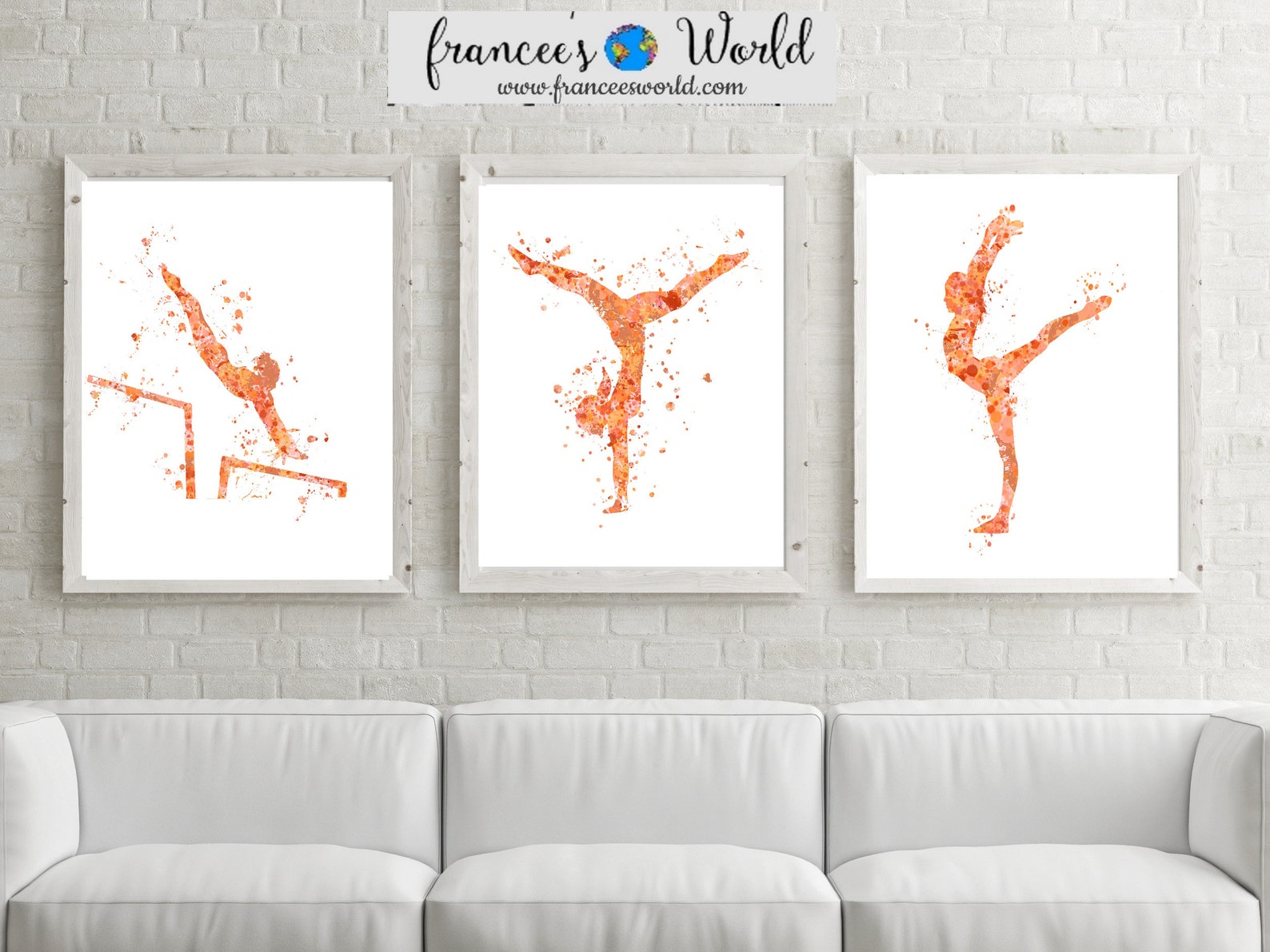 Orange Gymnastics Watercolor Print Set: Gymnast Girl Room Decor ...