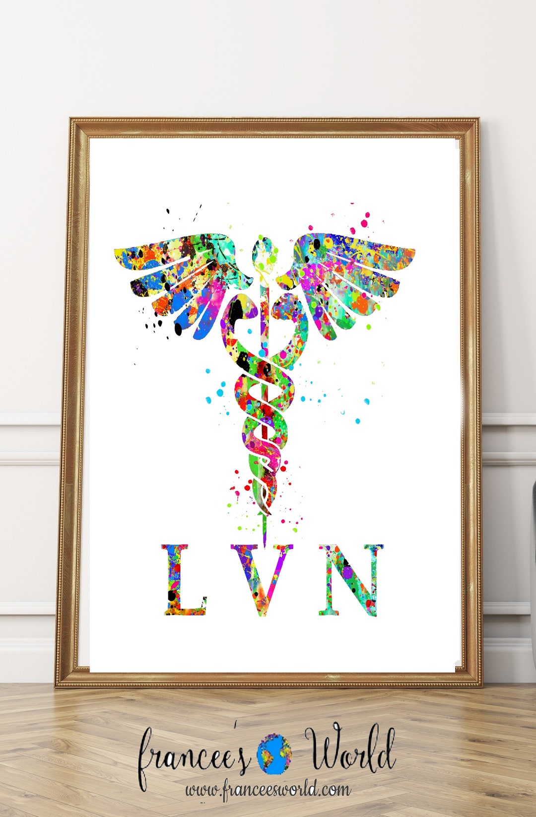 Caduceus Medical Symbol, LVN Gift, Medical Symbol Art Watercolor ...