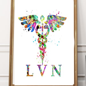 Caduceus Medical Symbol, LVN Gift, Medical Symbol Art Watercolor ...