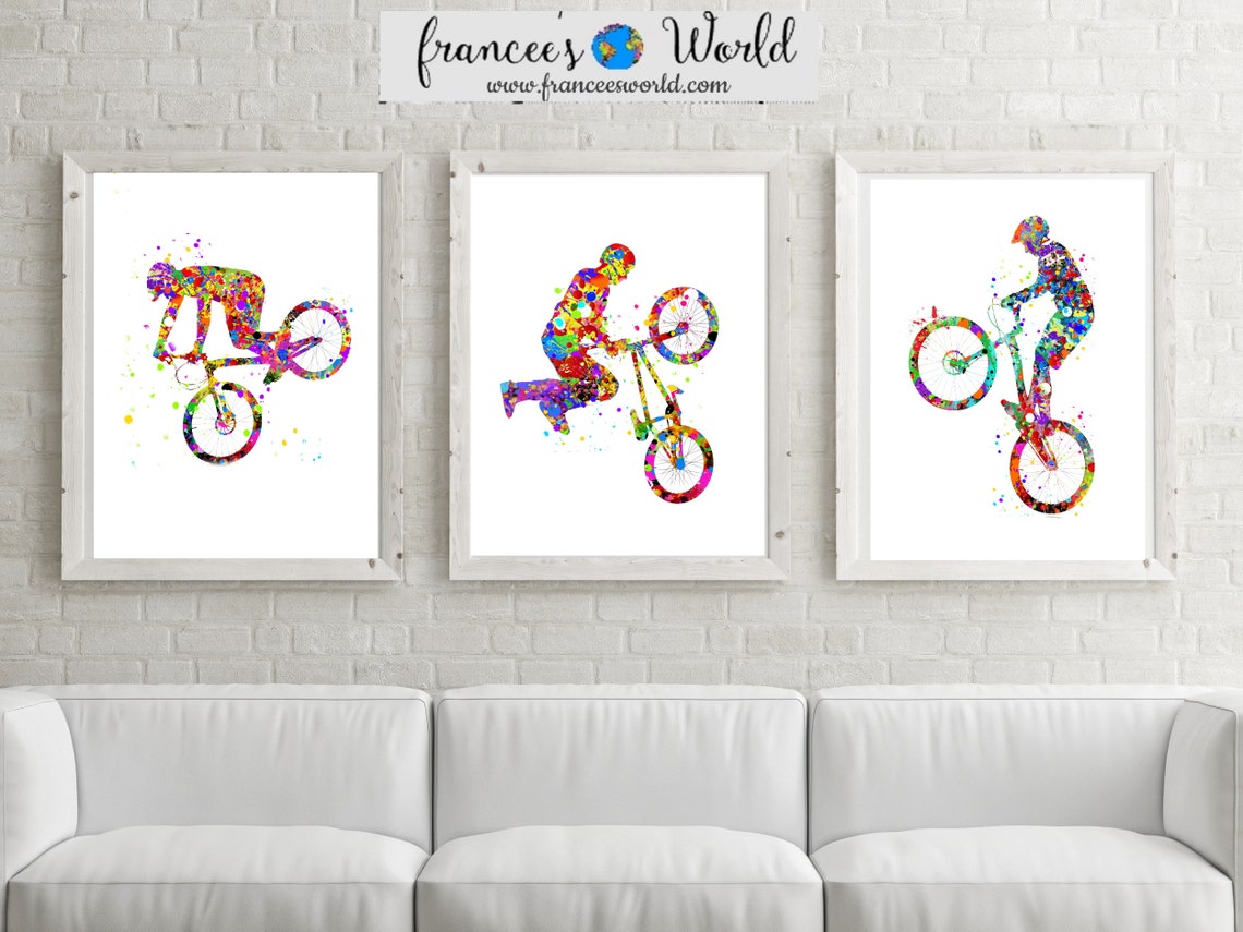 Trial Cyclist Print Trial Bike Printable Set of 3 Watercolor - Etsy