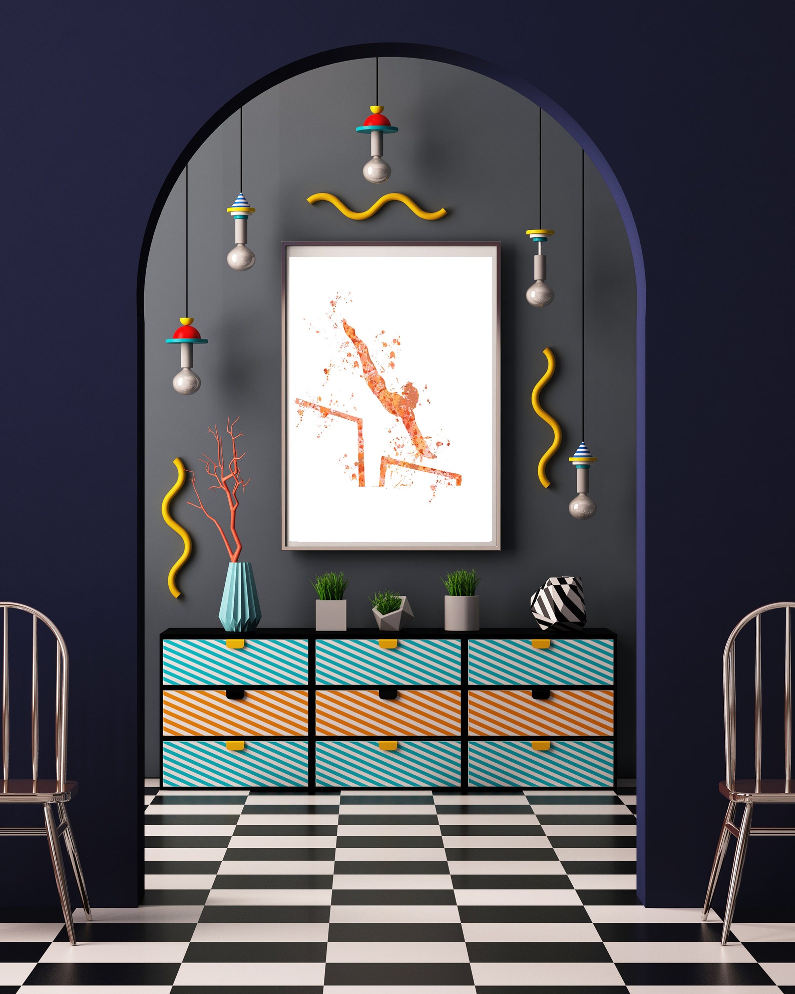 Orange Gymnastics Watercolor Print Set: Gymnast Girl Room Decor ...