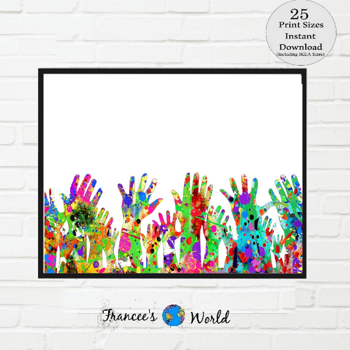 Hands up hands print colorful hands hand art many hands | Etsy