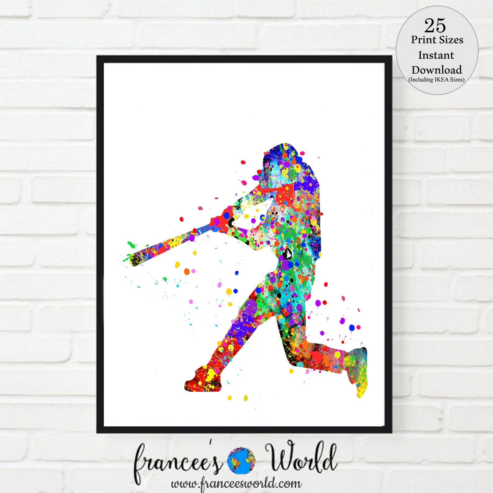 Baseball PRINTABLE Watercolor Baseball Set of 4 Boy Room | Etsy