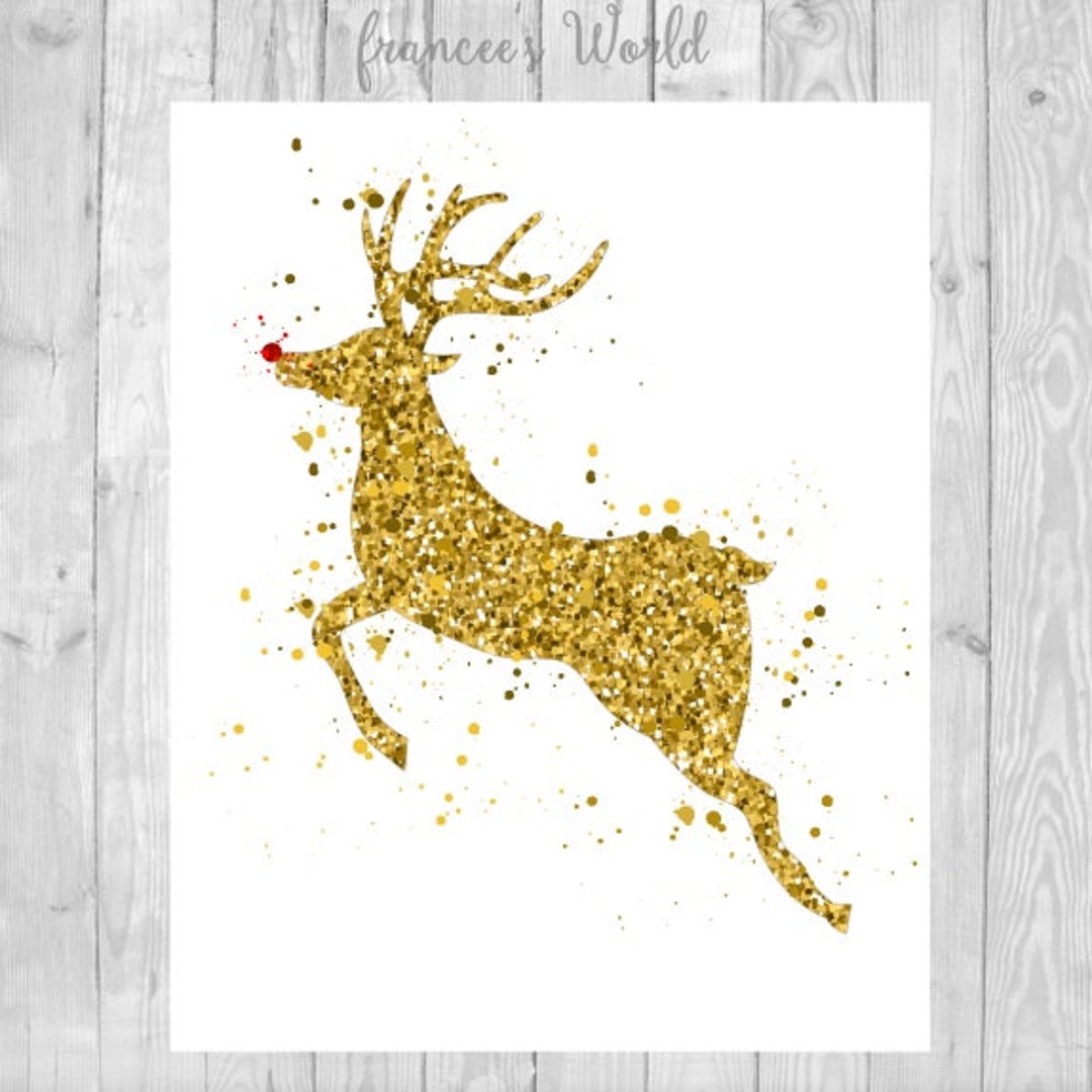 Christmas PRINTABLE Card Art Rudolph the Red Nosed Reindeer Print, Gold ...