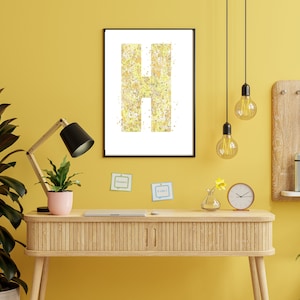 Letter H Wall Decor, Yellow Letter H Print, PRINTABLE, Yellowletter H ...