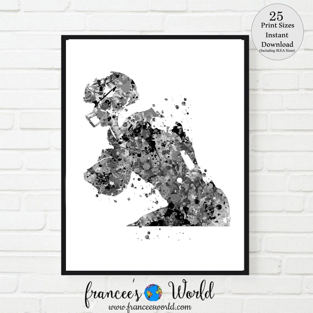 Football Print Football Running Back, Football Player, Black and White ...