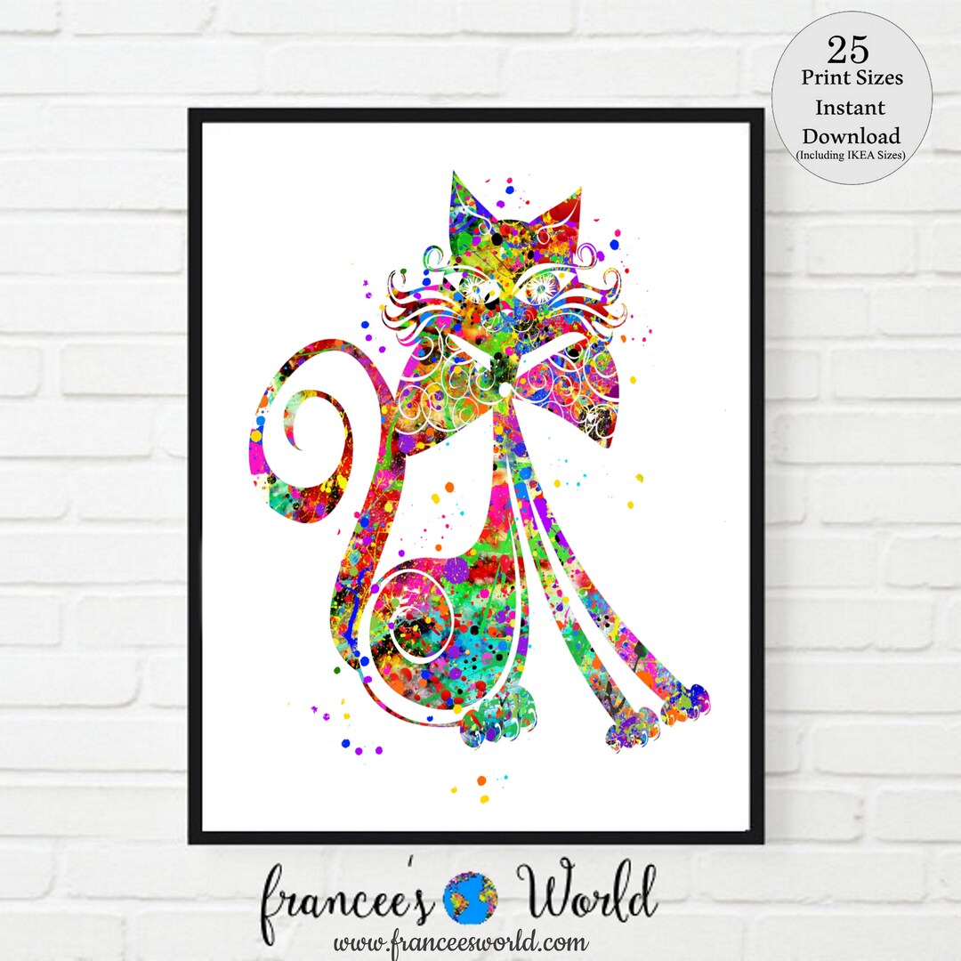 Watercolor Cat Print: Funny Kitten Art for Kid's Room (digital Download ...