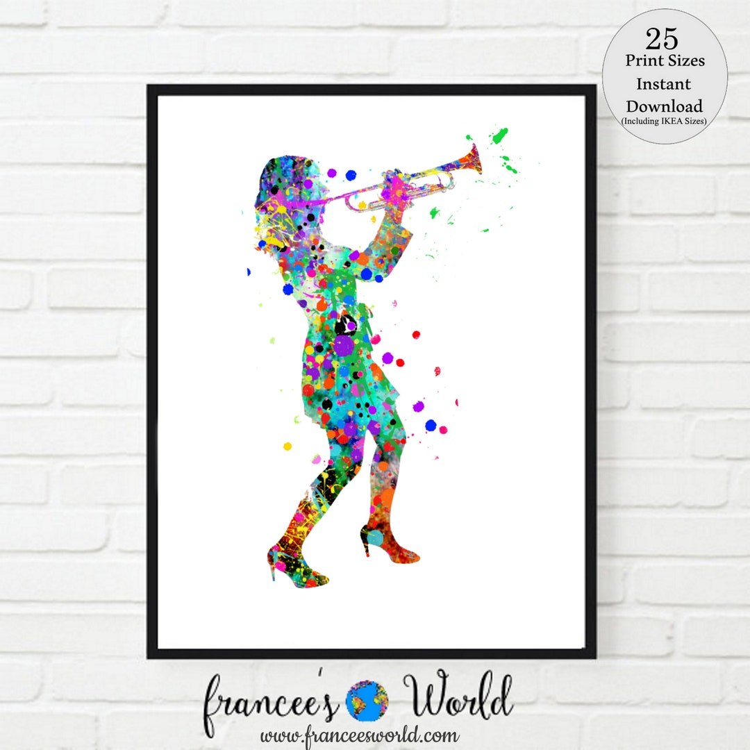 Trumpet Print Girl Playing Trumpet PRINTABLE Music Art Trumpet Dorm ...