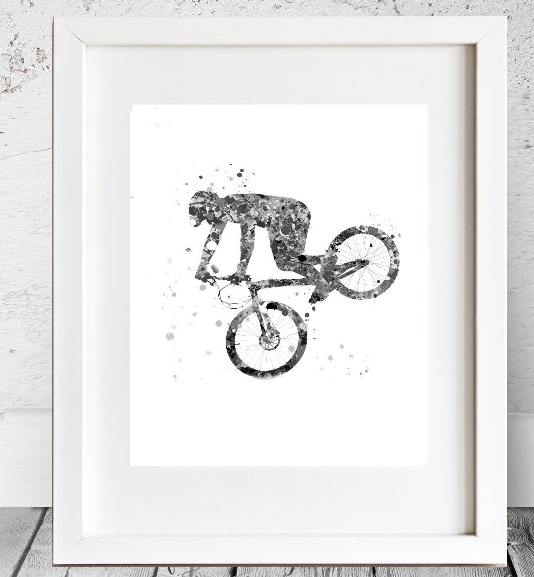Trial Cyclist Print Trial Bike Printable, Black and White, Watercolor ...