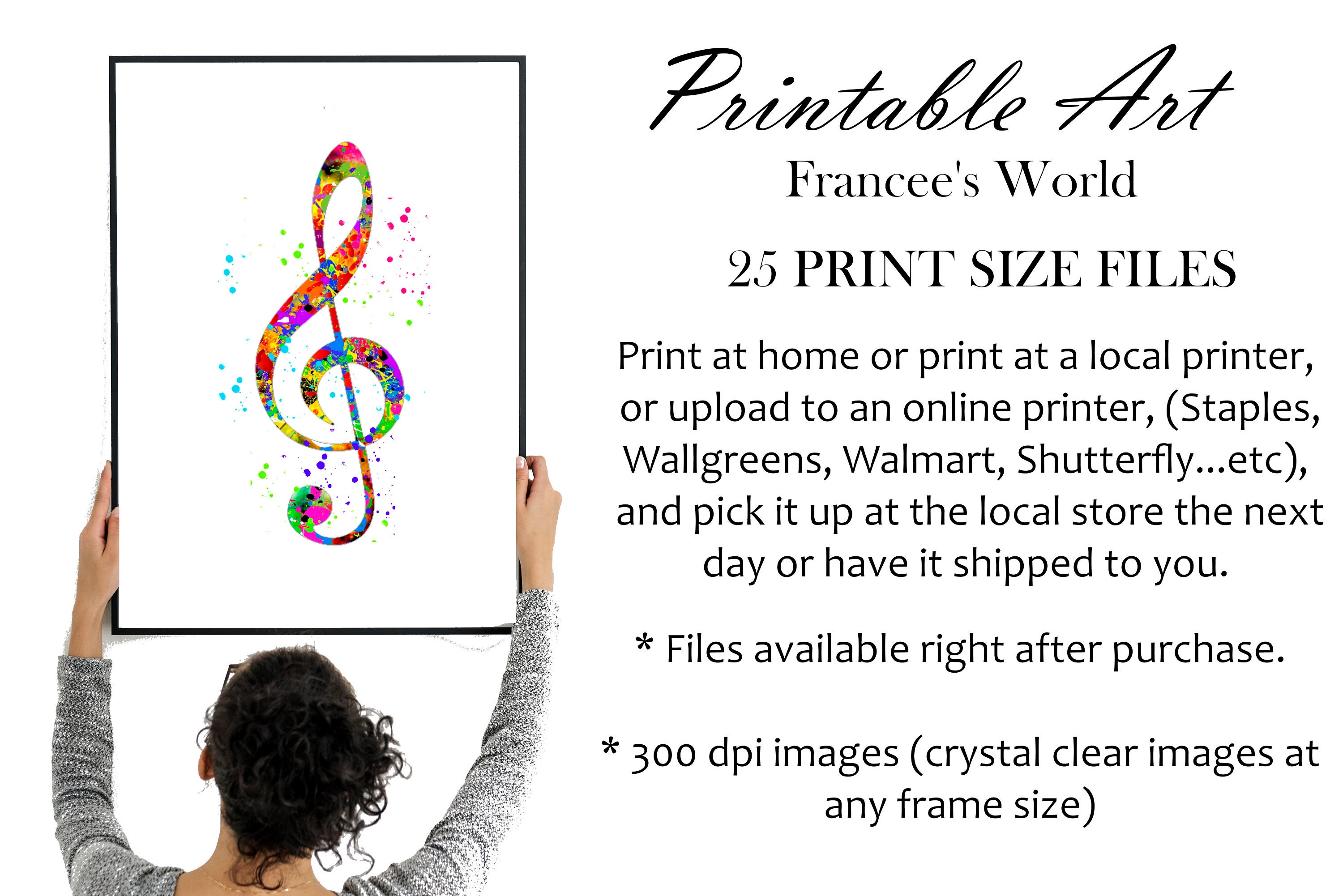 Music Note Print Musical Wall Art Music Wall Art Treble Clef | Etsy