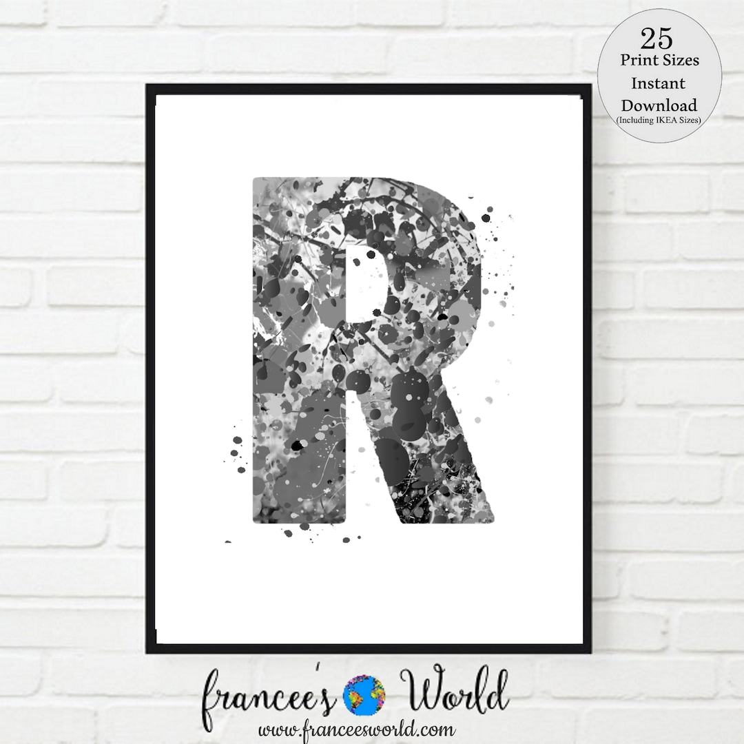 Letter R Decor, Black and White Letter R Print, Letter R Art, PRINTABLE ...