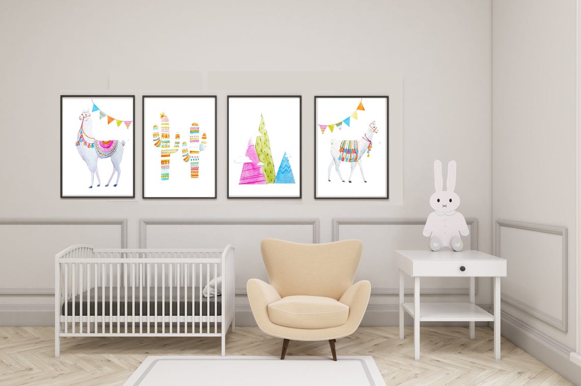 Llama Print Printable Llama Art Nursery Room Art White - Etsy