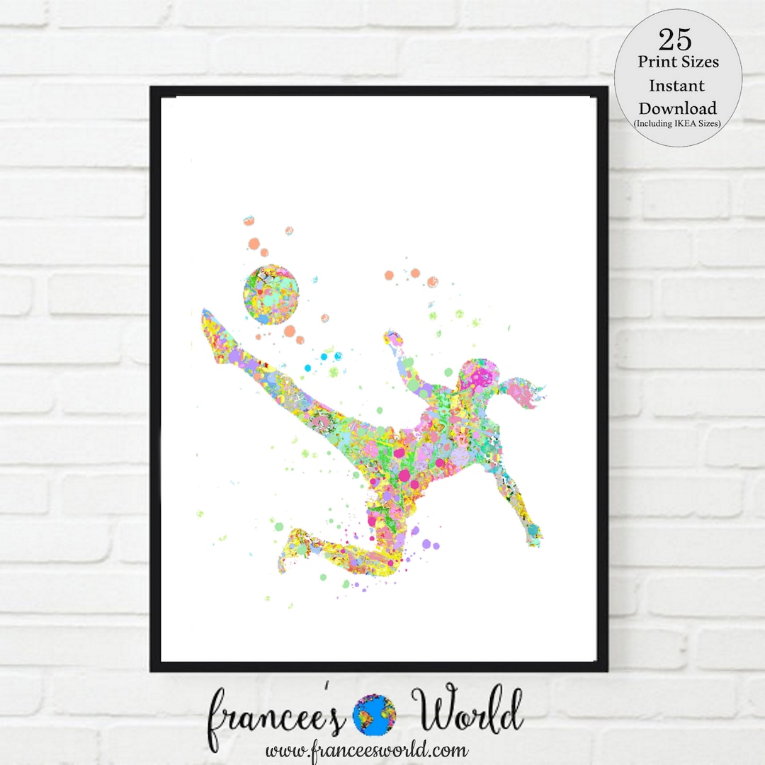 Pastel Soccer Kick Watercolor Art Print: Girl's Dorm Decor (digital ...
