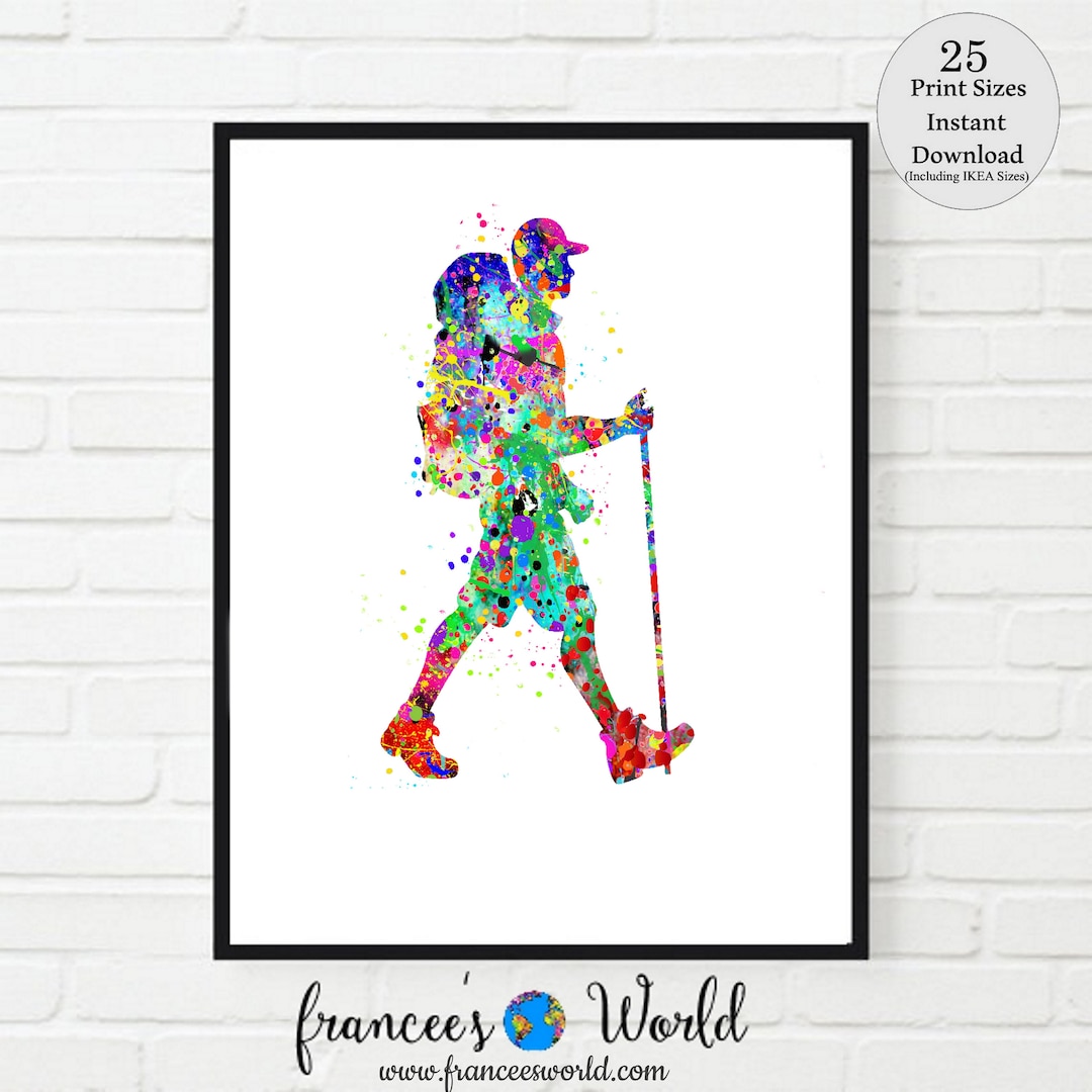Hiker Print, Hiker Art ,hiker Watercolor, Male Hiker, Backpack Hiking ...