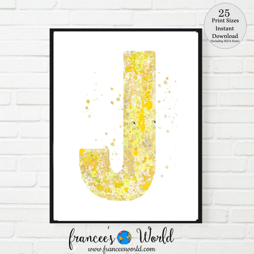 Letter J Dorm Decor, Letter J Print, Yellow PRINTABLE, Letter J ...