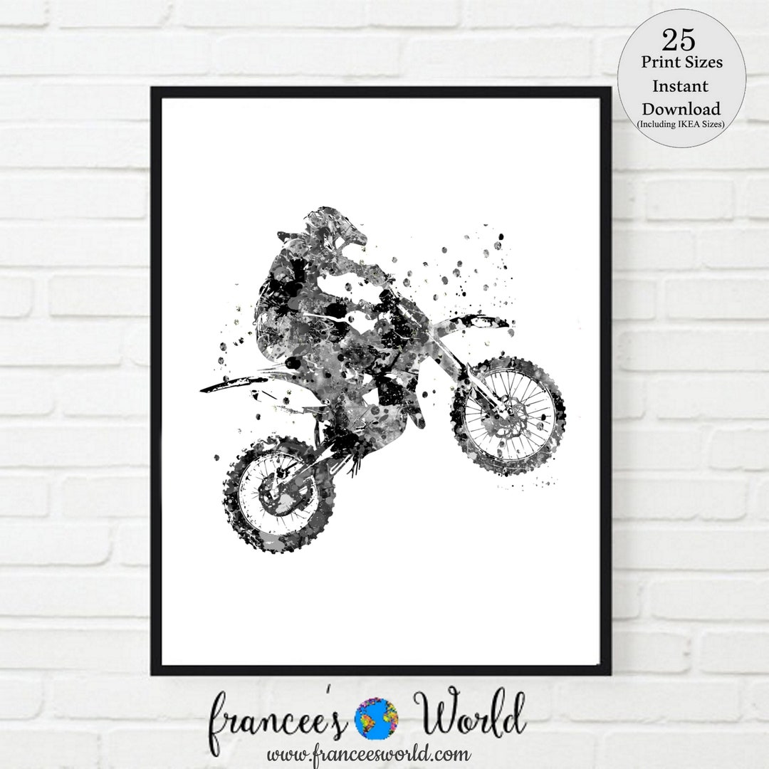 Motocross Print Dirt Bike Black & White Printable, Watercolor, Boys ...