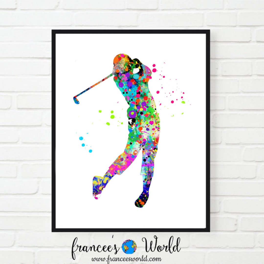 Woman Golfer Watercolor Art Print: Colorful Golf Poster (digital ...