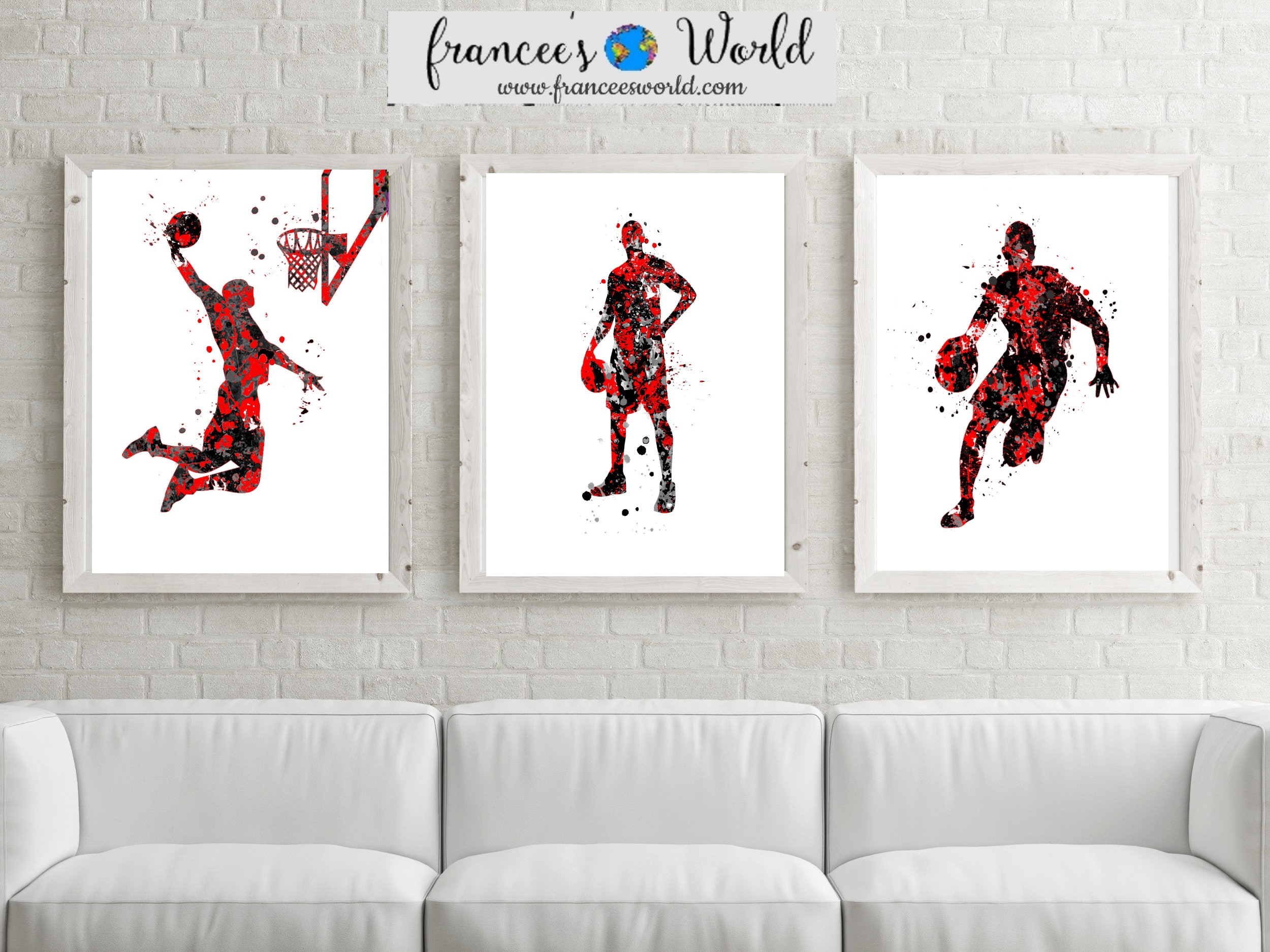 Basketball Red and Black Print Art Boy Basketball Poster Set - Etsy