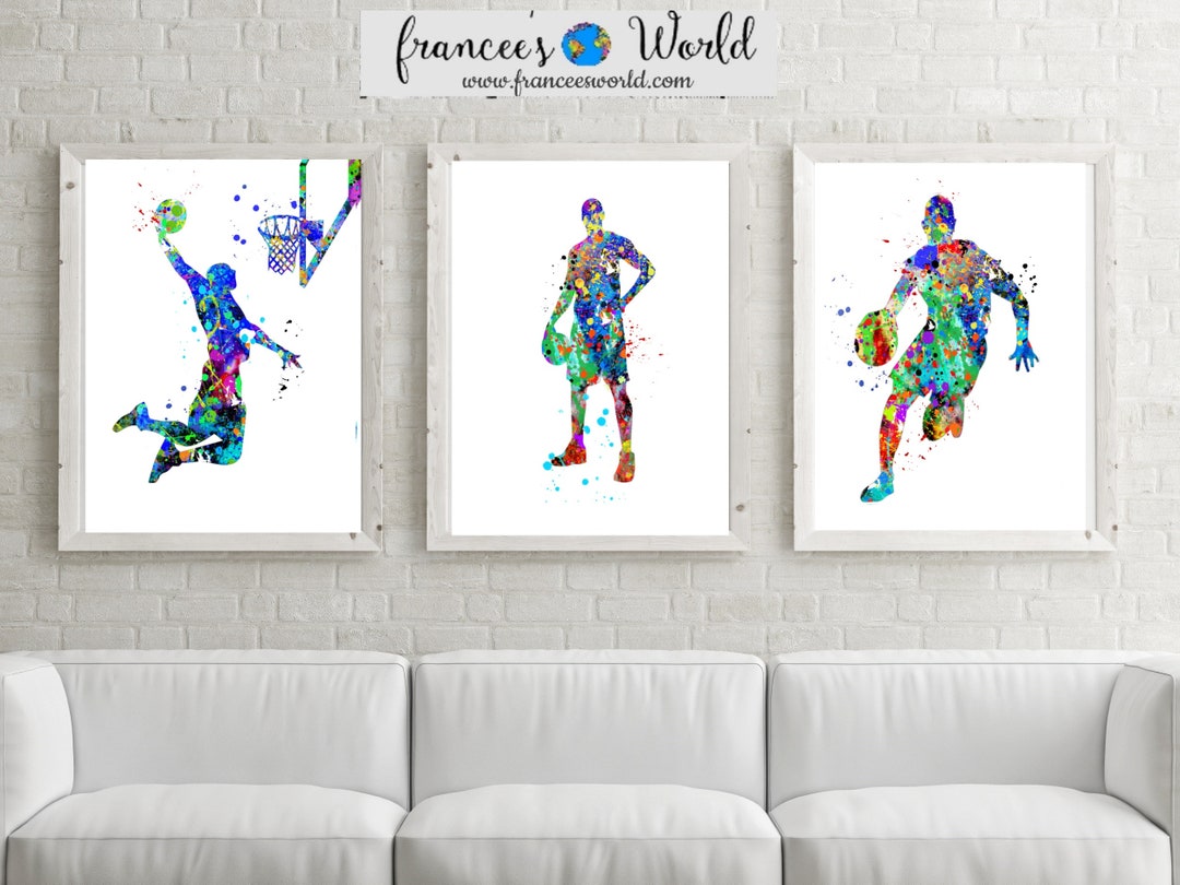 Basketball Art, Boy Basketball Poster, Set of 3 Basketball Watercolor ...