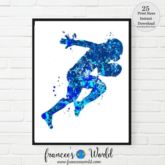 Football player Print, Running back poster Watercolor, American ...