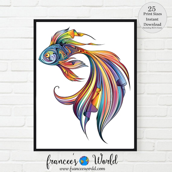 Fish print, colorful fish, fish art, beta fish, PRINTABLE, fish decor ...