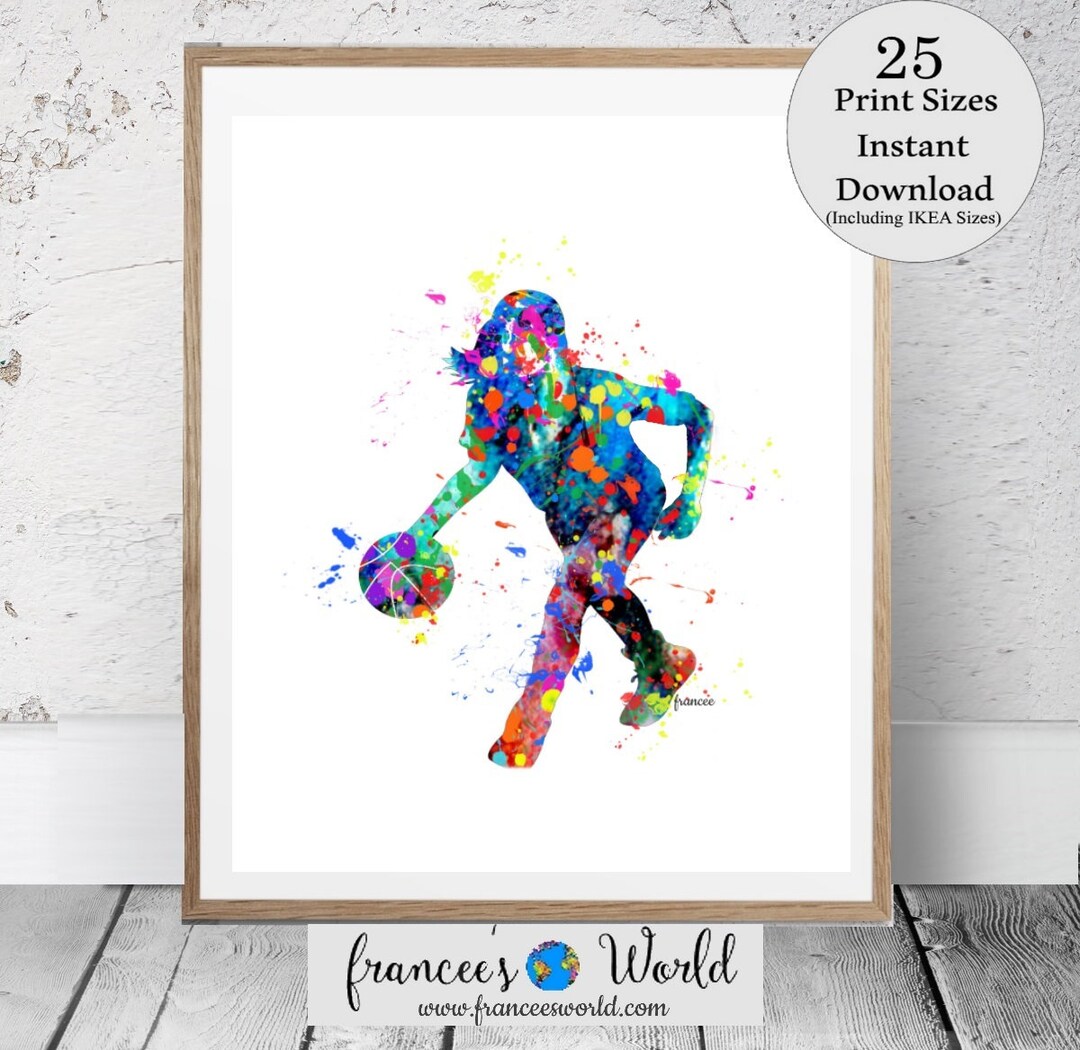 Girl Basketball PRINTABLE Watercolor, Woman Basketball Poster, Woman ...