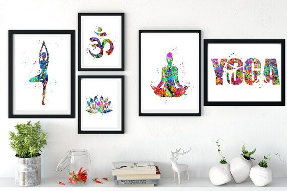 Yoga Gallery Wall Art, Print Set Yoga, yoga gift Hamsa Lotus Flower ...