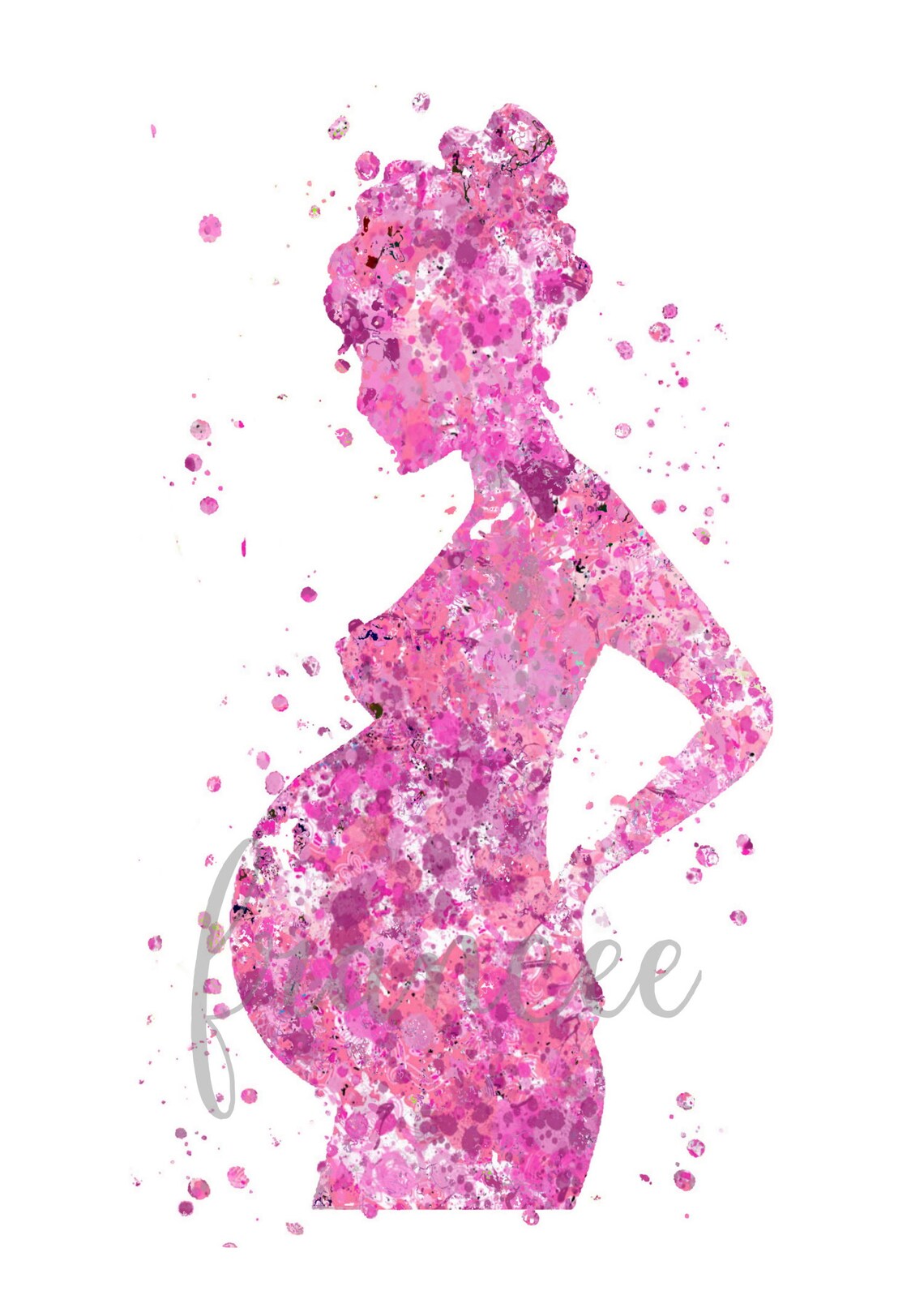 Pregnant Woman Printable Pregnancy Pink pregnancy Watercolor - Etsy