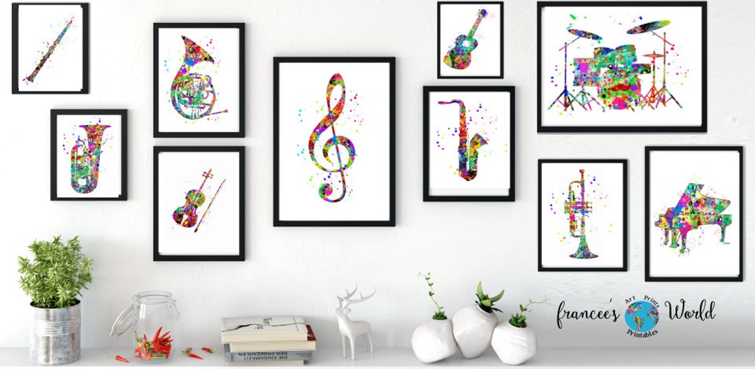 Musical Room Instruments Print, Set of 10, Musical Decor, Saxophone ...