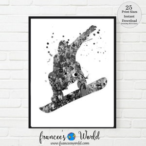 Snowboarding Boy, PRINTABLE, Male Snowboarder, SET of 3, Black and ...