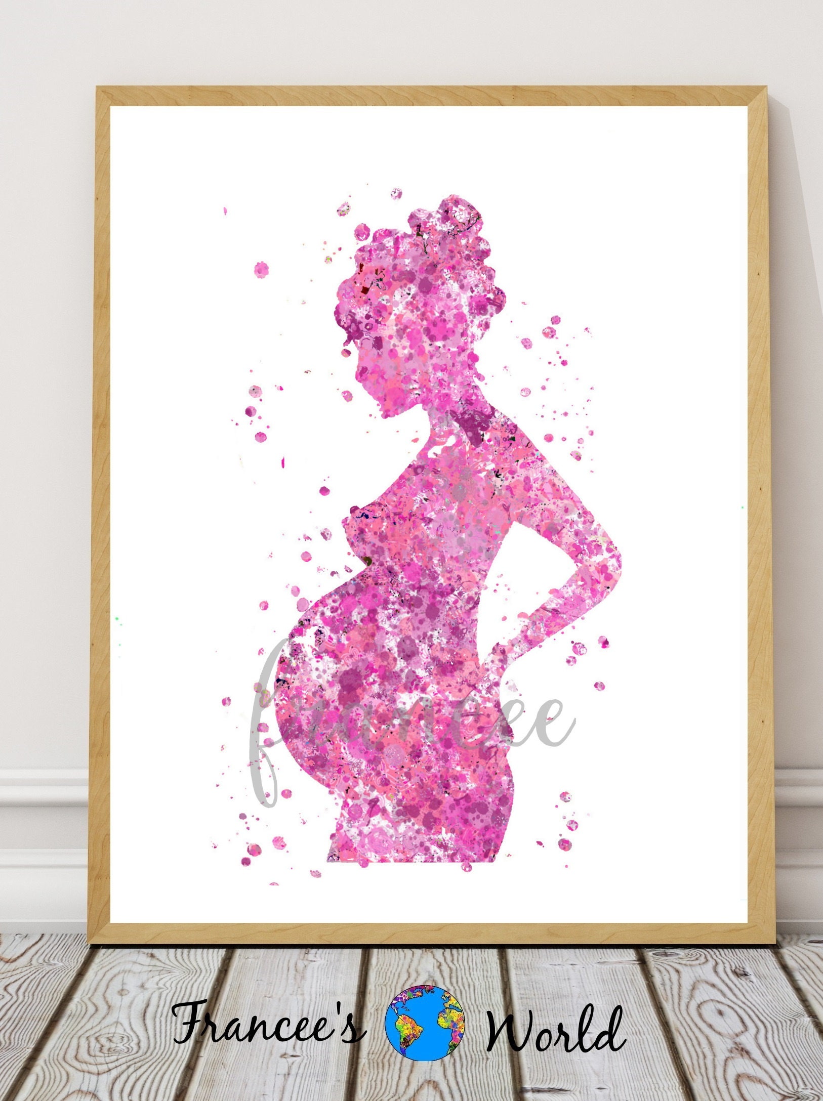 Pregnant Woman Printable Pregnancy Pink pregnancy Watercolor - Etsy