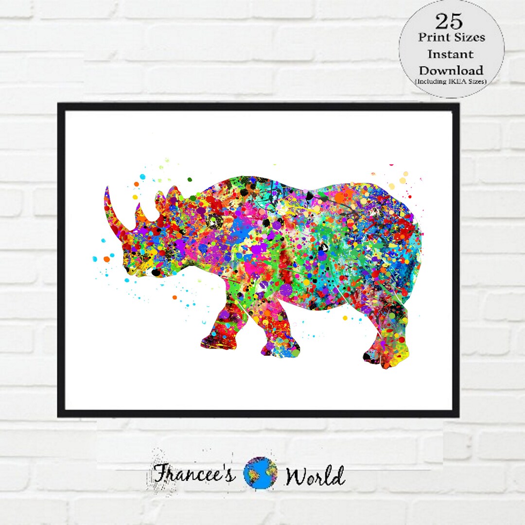 Rhino Print, Rhinoceros Print, Rhino Printable Art, Animal Art Jungle ...