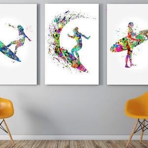 Surfer Print, Surfer PRINTABLE, Girl Surfer, Surferboard, Watercolor ...