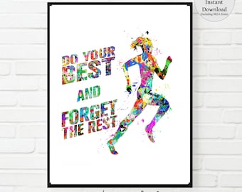 Female Girl Marathon Winner Art Runner Woman Watercolor Print Runner ...