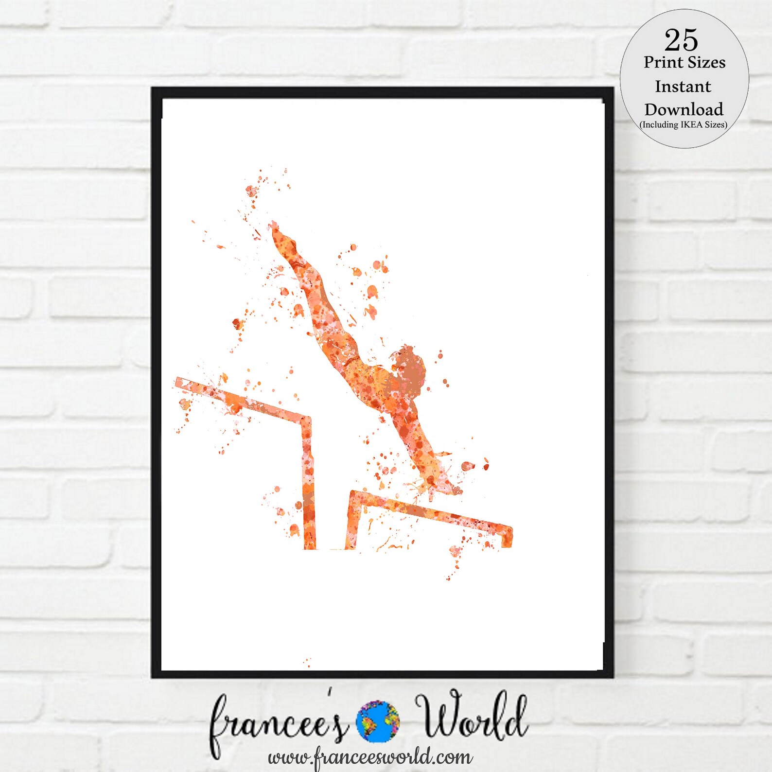 Orange Gymnastics Watercolor Print Set: Gymnast Girl Room Decor ...